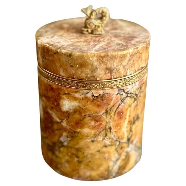 Vintage Marble Lidded Box With Brass Accents And Dolphin Handle | Vinterior