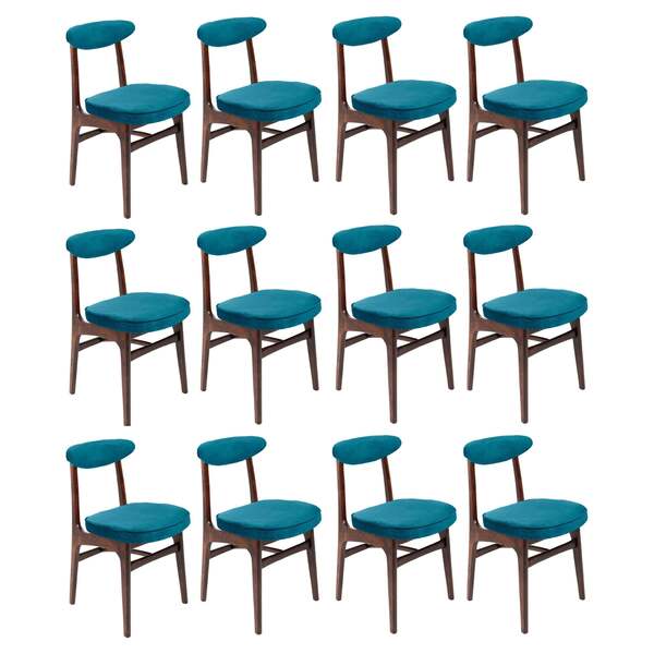 Twelve 20th Century Petrol Blue Velvet Chairs By Rajmund Halas Europe ...