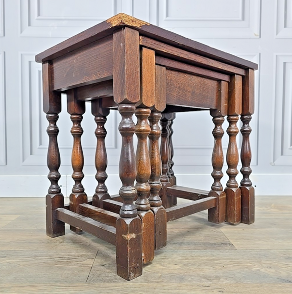 Vintage Nest Of 3 Oak Wooden Coffee Side Lamp Tables Turned Wood Retro ...