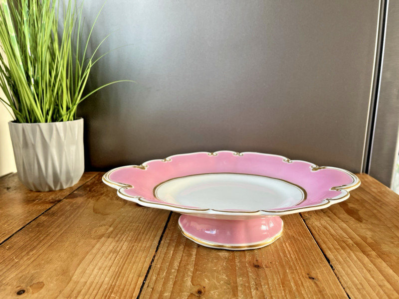 Antique 19th C George Grainger Worcester Porcelain Pink Gilded Tazza Cake Stand | Vinterior