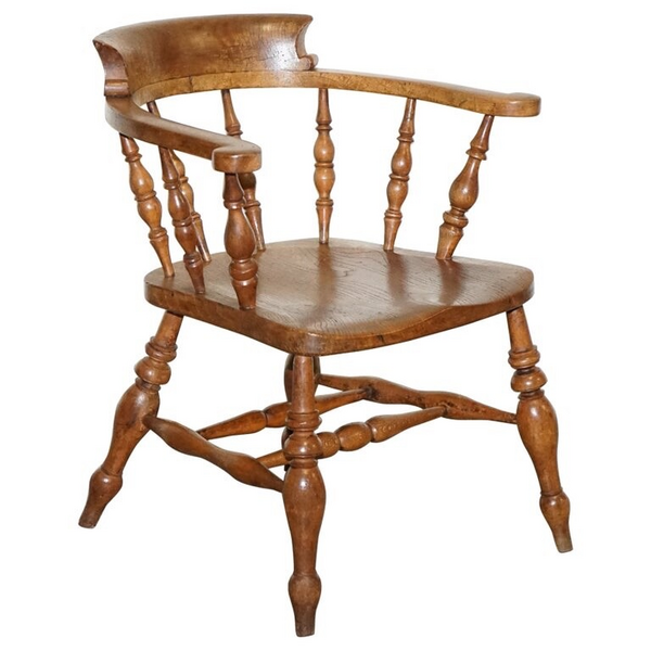 Gorgeous Patina Edwardian Solid Elm Bow Back Smokers Captains Chair ...