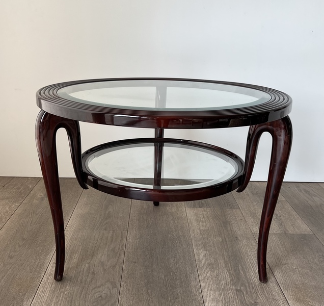 Paolo Buffa's Round Walnut Double Top Mid Century Coffee Table | Paolo Buffa | Vinterior