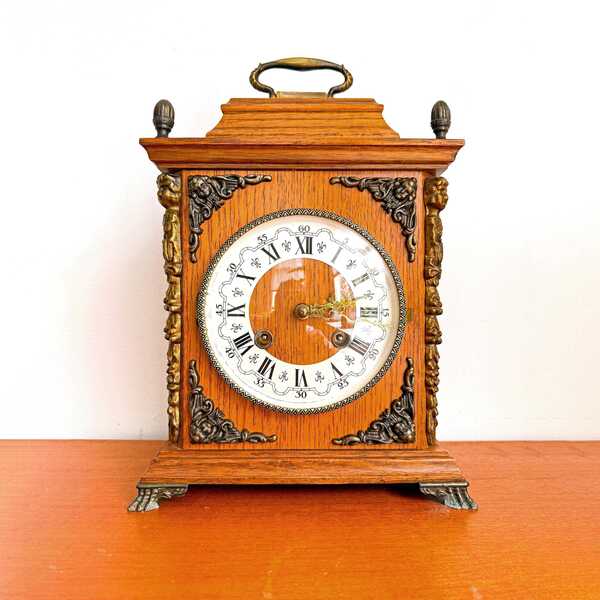 Vintage Fhs / Franz Hermle Table Clock With 3 Bar Gong Convex Glass ...
