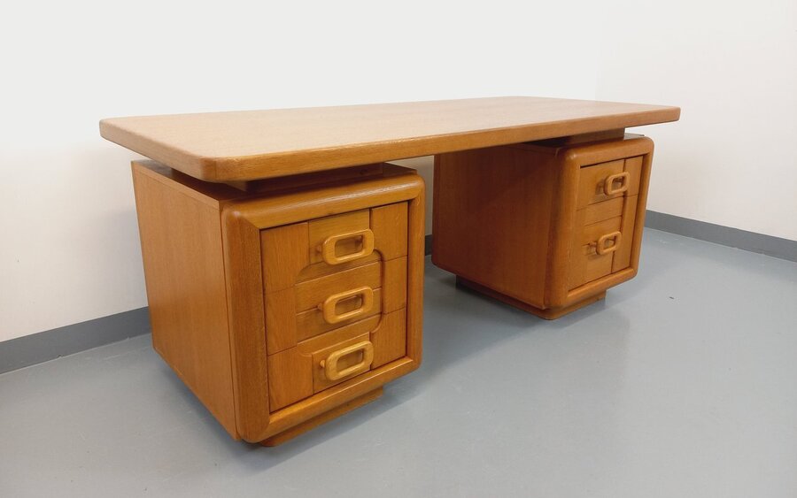 Large Double Sided Oak Executive Desk | Vinterior