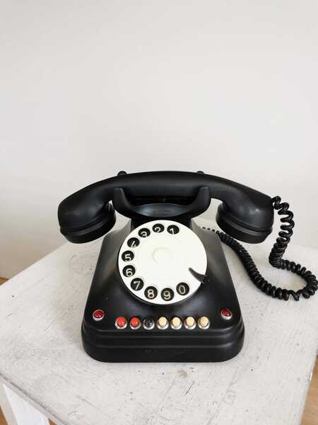 Rare Vintage Bakelite Pupin Rotary Dial Phone / Matte Black And White ...