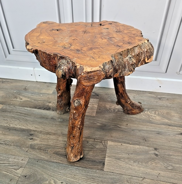 Rustic Tree Root Side Table Live Edge Solid Wood Trunk Log Slice Top ...