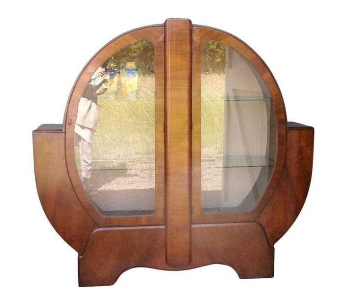 Art Deco Round Display Cabinet By Record, Stunning Walnut Veneer ...