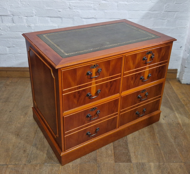 Reproduction Yew Wood Double Filing Cabinet With Key | Vinterior