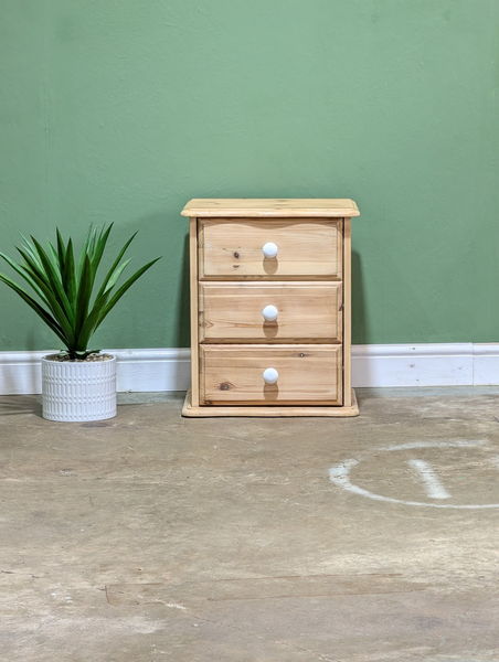 Vintage Pine Bedside Table Cabinet Sanded Solid Wooden End Drawers ...
