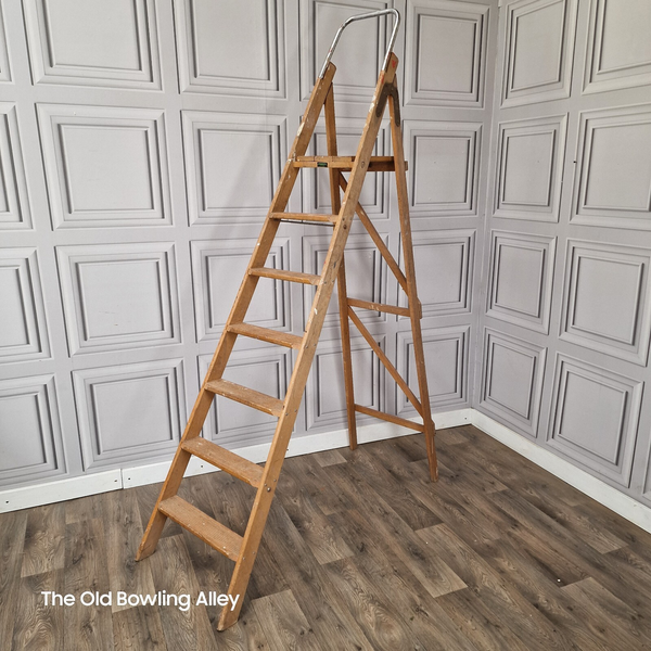 Vintage "Pioneer" Solid Wooden 6 Tread Step Ladders Tall Prop Display ...