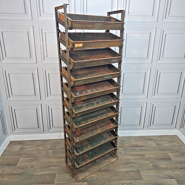 Vintage Tiltrack Industrial Display Stand 10 Drawer Steel Storage ...