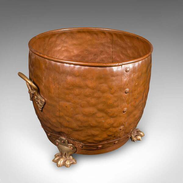 Antique Fireside Store, English, Handbeaten Copper, Coal Bin, Victorian ...