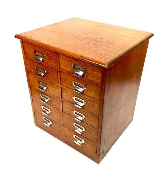 Antique Wooden Oak Large Office Stationery / Paper Filing Cabinet ...