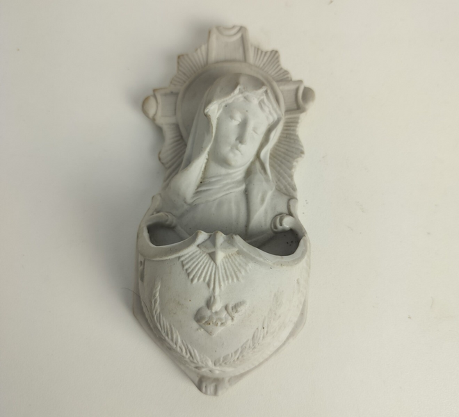Antique Holy Water Font Vessel Bisque Porcelain White Virgin Mary ...