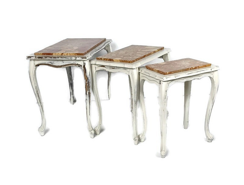 Set Of 3 Wood Stacking Nesting Tables Louis XV Style Vintage Wood ...
