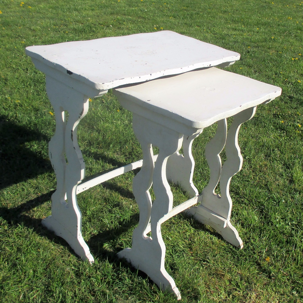 2 Antique French White Wood Nesting Side Tables French Provincial ...