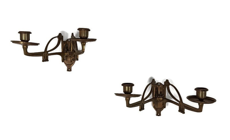 Pair Double Wall Mounted Bauhaus Messing Candle Holders Candelabras ...