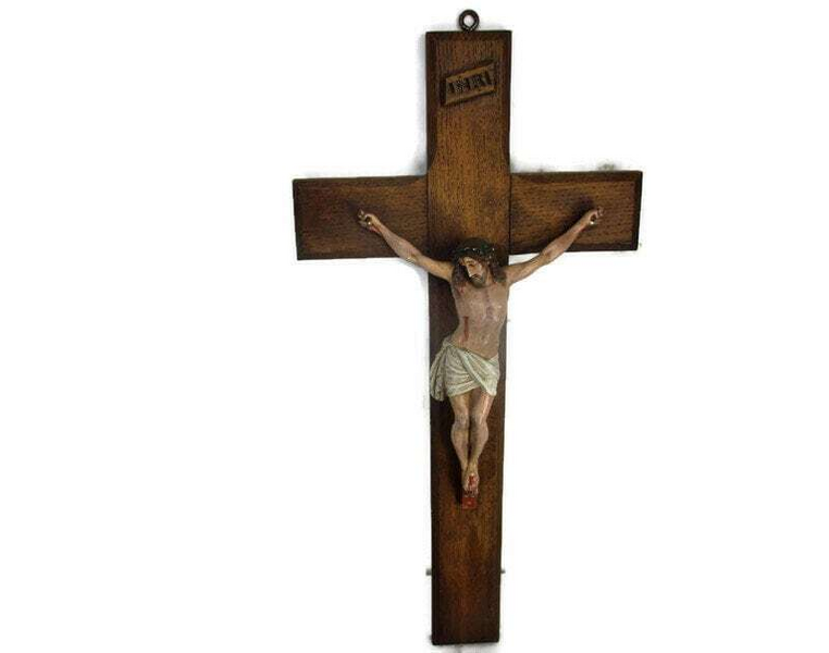 Gorgeous Oak Hanging Crucifix Jesus Christ Plaster Sculpture Corpus ...