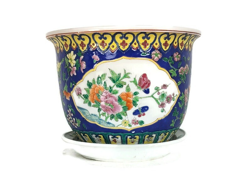 Chinese Porcelain Enamel Koi Fish Bowl Planter Vase Vintage Cachepot ...