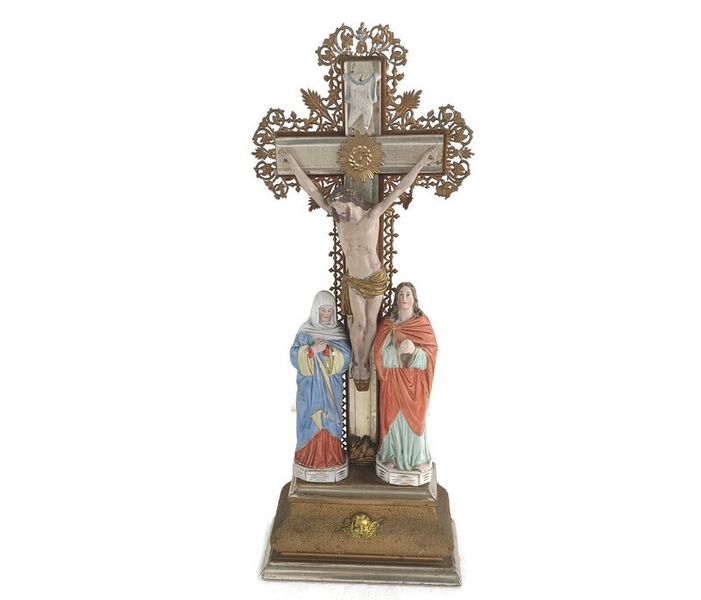 Antique Calvary Crucifix Christ Plaster Wood Ormolu Gorgeous Jesus ...
