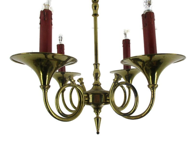 Trumpet Chandelier + Trumpet Wall Sconce Brass 4 Arms Hollywood Regency ...
