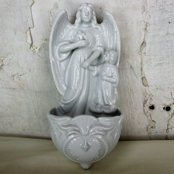 Large Antique French Holy Water Font Bisque Angel Infant Jesus ...