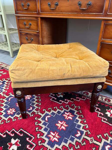Low Yellow Velvet Upholstered Button Footstool With Gilt Yorkshire Rose ...
