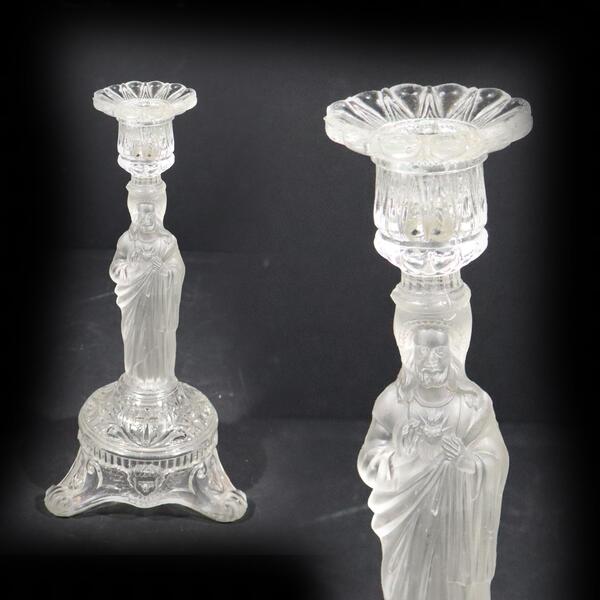 Art Deco Sacred Heart Jesus Statue Candle Holder Antique Frosted Satin ...