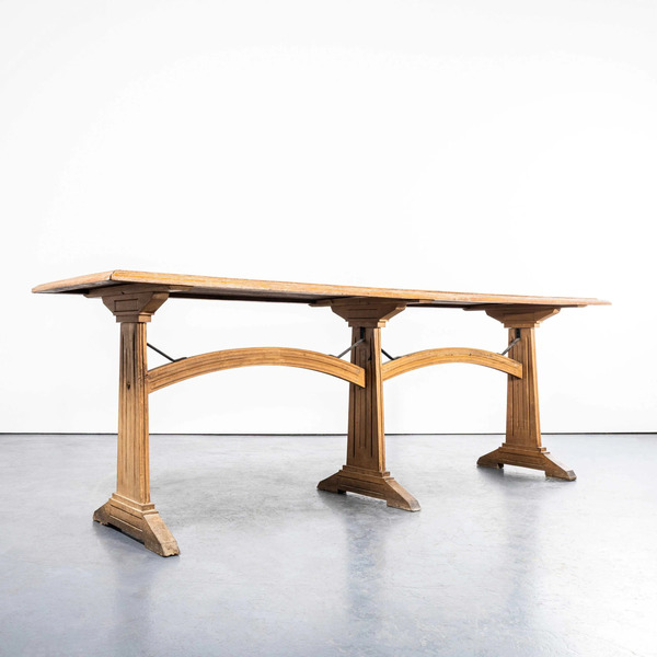 1950’s Large French Oak Chapel Table With Arched Supports | Vinterior