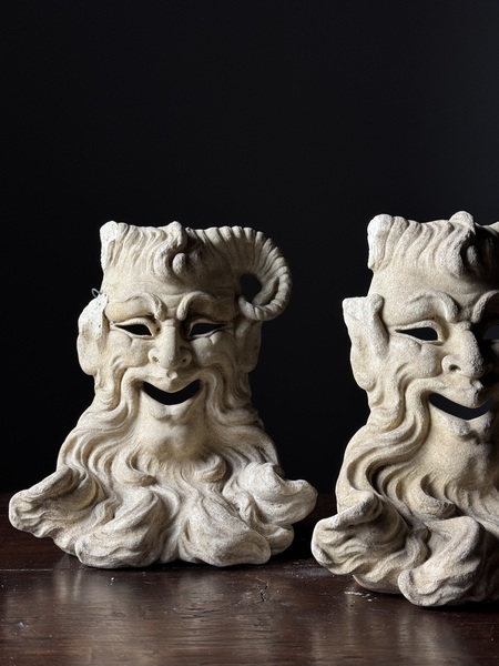 Satyr Masks Hand Carved Marble 19th Century | Vinterior