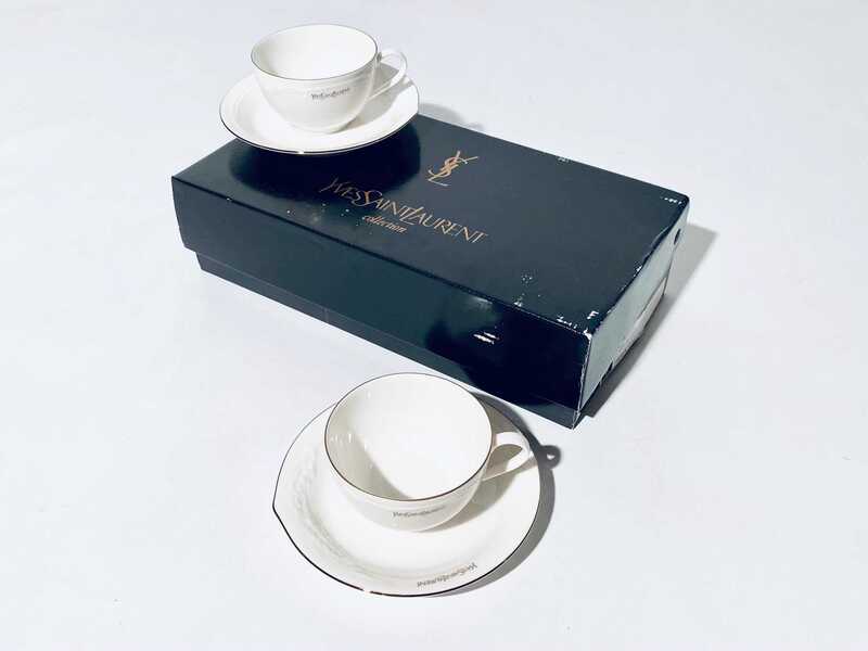 Vintage Ysl Yves Saint Laurent Porcelain Two Tea Coffee Cups & Saucer ...
