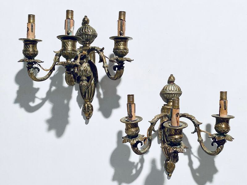 Two Antique Elegant French Bronze Wall Lamps / Opulent Louis XVI Castle ...