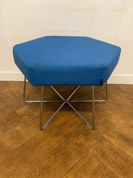 Used Naughtone Pollen Stool In Blue Cloth On Chrome Wire Frame | Vinterior