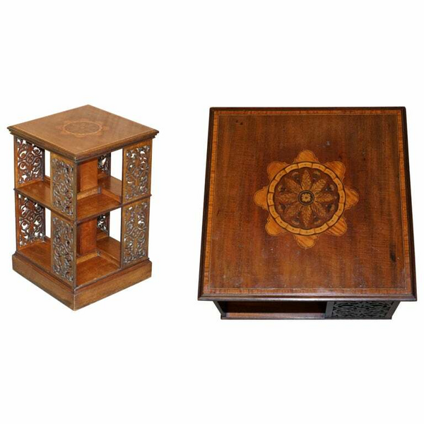 Sublime Antique Victorian Fret Work Carved Walnut & Mahogany Revolving ...