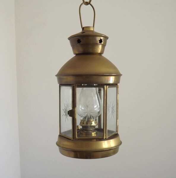 Vintage French Brass Kerosene Oil Lantern – 6 Sided With Starburst ...