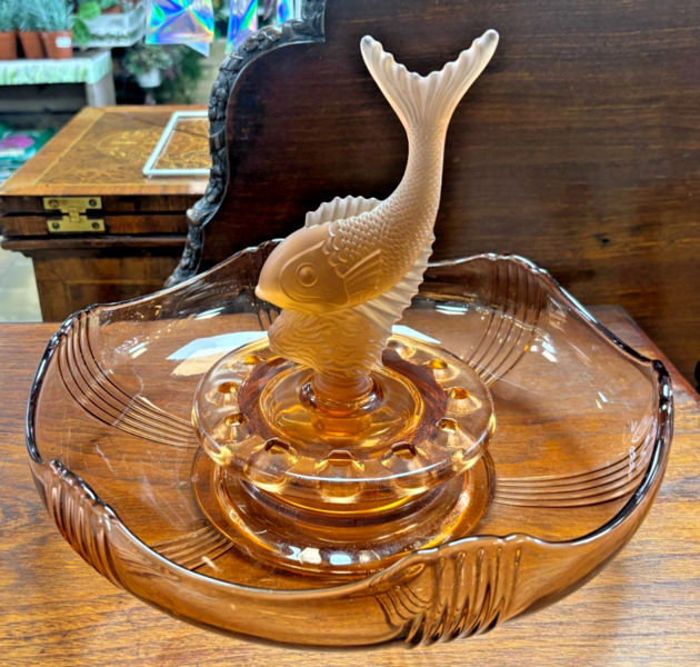 Art Deco Josef Inwald Poisson Volant Flying Fish Glass Flower Frog ...