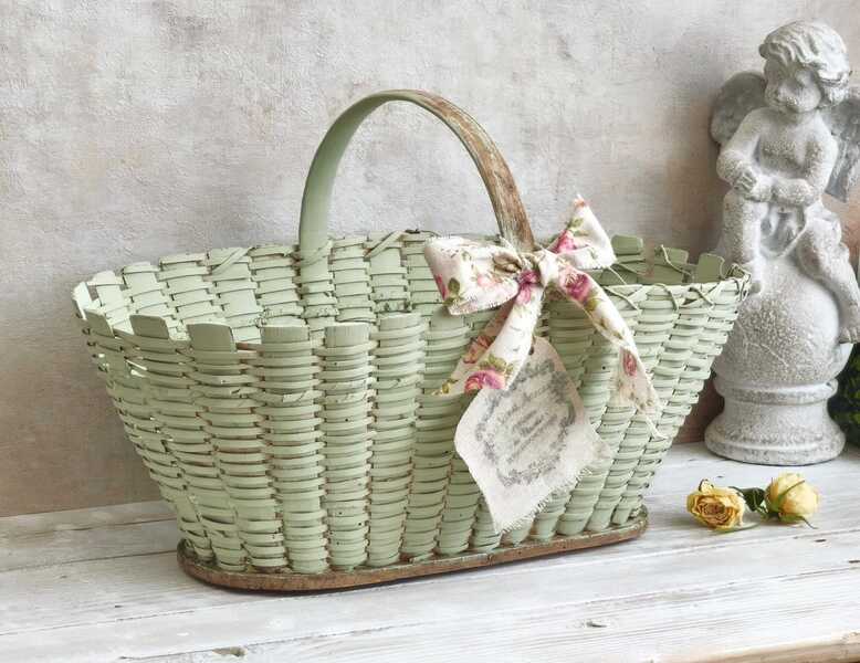 Green Rustic Wicker Harvest Basket: Farmhouse Garden Trug, Handmade ...