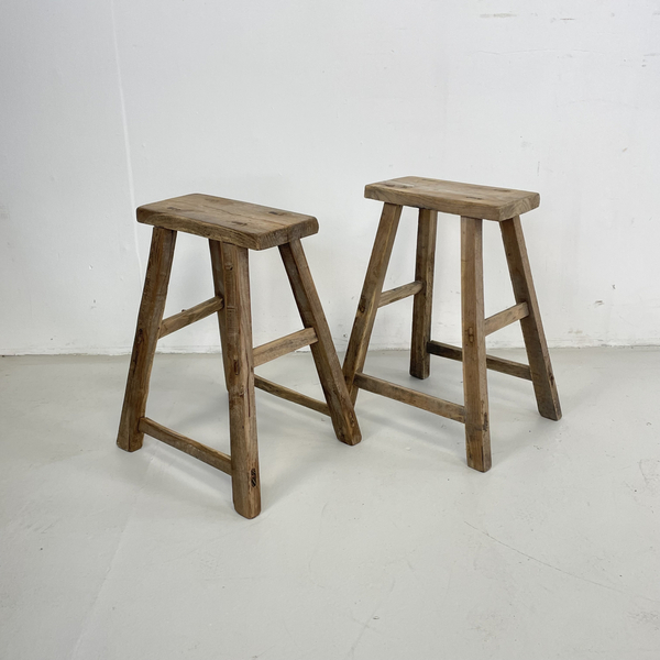 Pair Of Rustic Wooden Stools | Vinterior