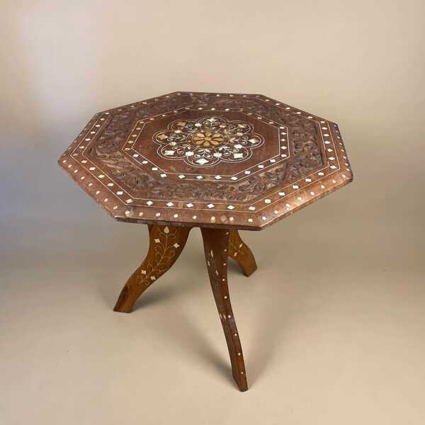 Indian End Table Decorative Intricate Patterned Inlay Top Hand Crafted ...