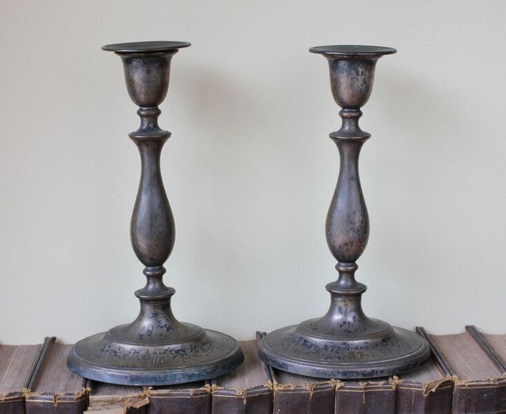 Silver Plated Distressed Candlesticks. | Vinterior