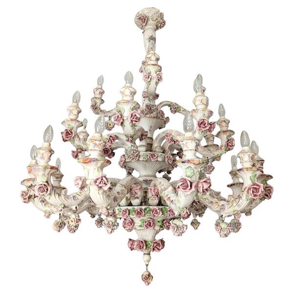 Rare Large 3 Tier Italian Porcelain Chandelier 1950s 24 Lights ...