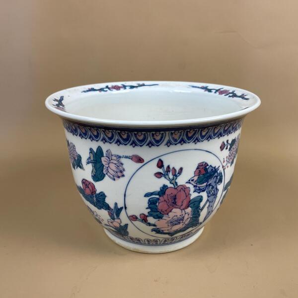 Vintage Ceramic Planter Plant Pot Bird Floral Design Round Vase ...