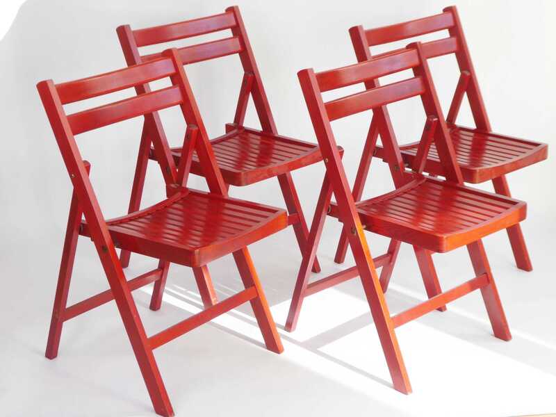 4 Mid Century Wooden Foldable Chairs In Red Colour, Modern Danish ...