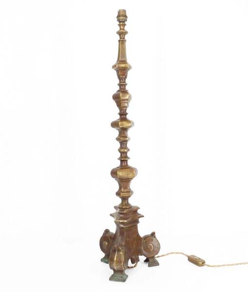 Solid Bronze Lamp, Tripod Base With Scrolls, Neo Gothic Style, Late ...