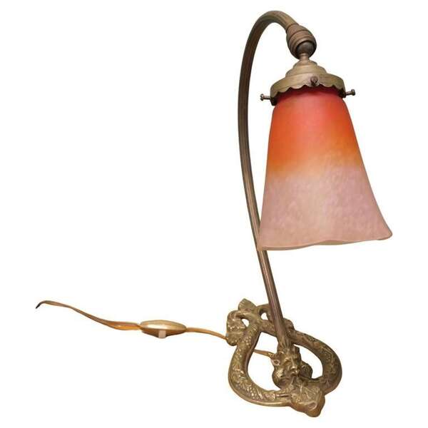 French Brass Bacchus Table Lamp With Opaline Glass Shade This Is A Very ...