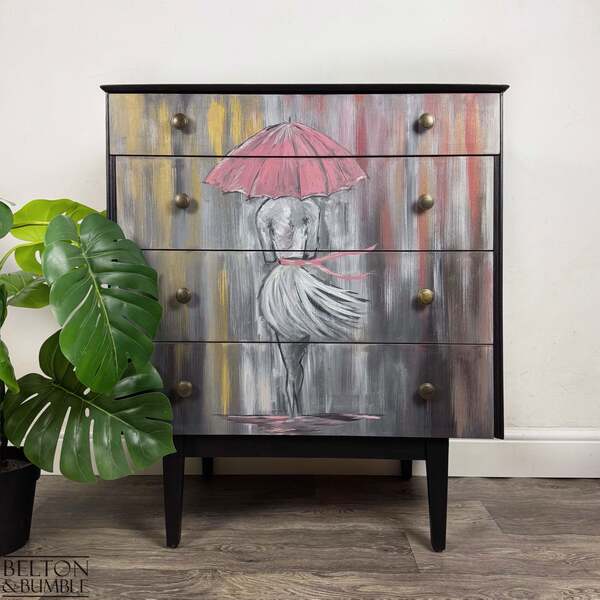 Hand Painted Jet Black Drawers With Original Artwork | Vinterior