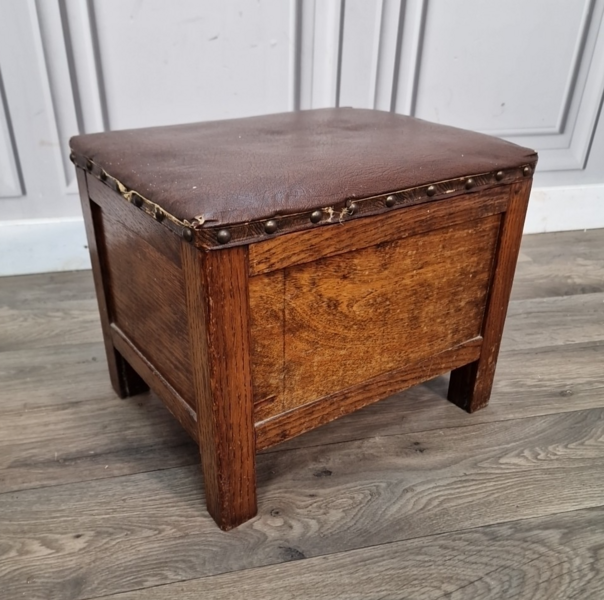 Vintage Wooden Storage Box – Small Upholstered Footstool Seat – Rustic ...