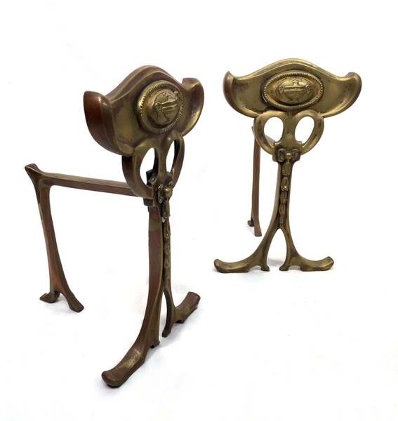 Antique Pair Of Art Nouveau Brass Fire Dogs / Log Burner / C.1900 ...
