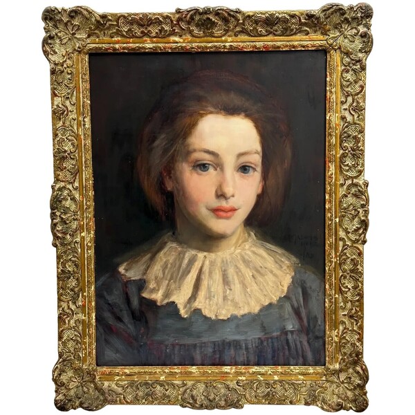 Lady Cherry Lips & Blue Dress Portrait By Signed George Percy Jacomb ...