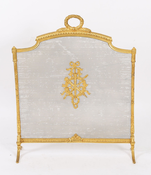 Antique French Flaming Torch Gilt Bronze Fire Screen 20th C | Vinterior